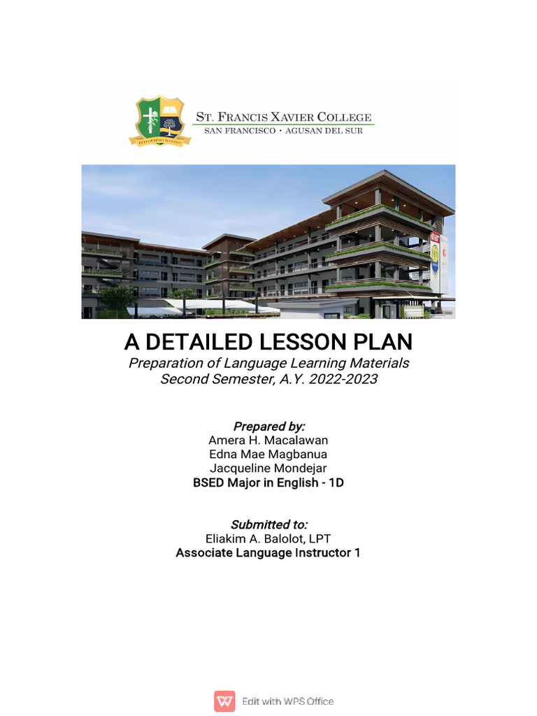 El 106 Detailed Lesson Plan Peer Teaching | PDF | Lesson Plan | Verb
