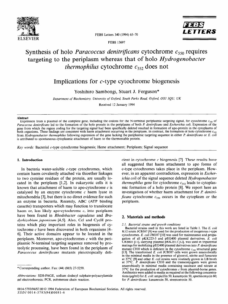c550 Paracoccus and c552 Termofilus Periplasm | PDF | Vector (Molecular ...