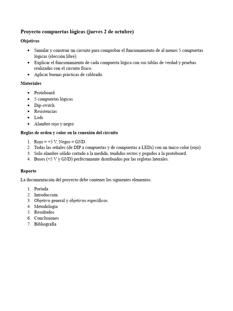 Proyecto de Compuertas Lógicas: Guía Completa | PDF