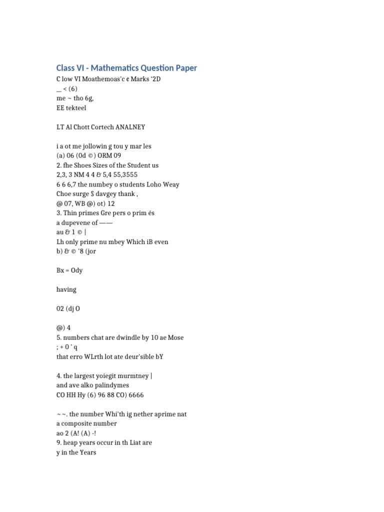 Class 6 Mathematics Question Paper | PDF