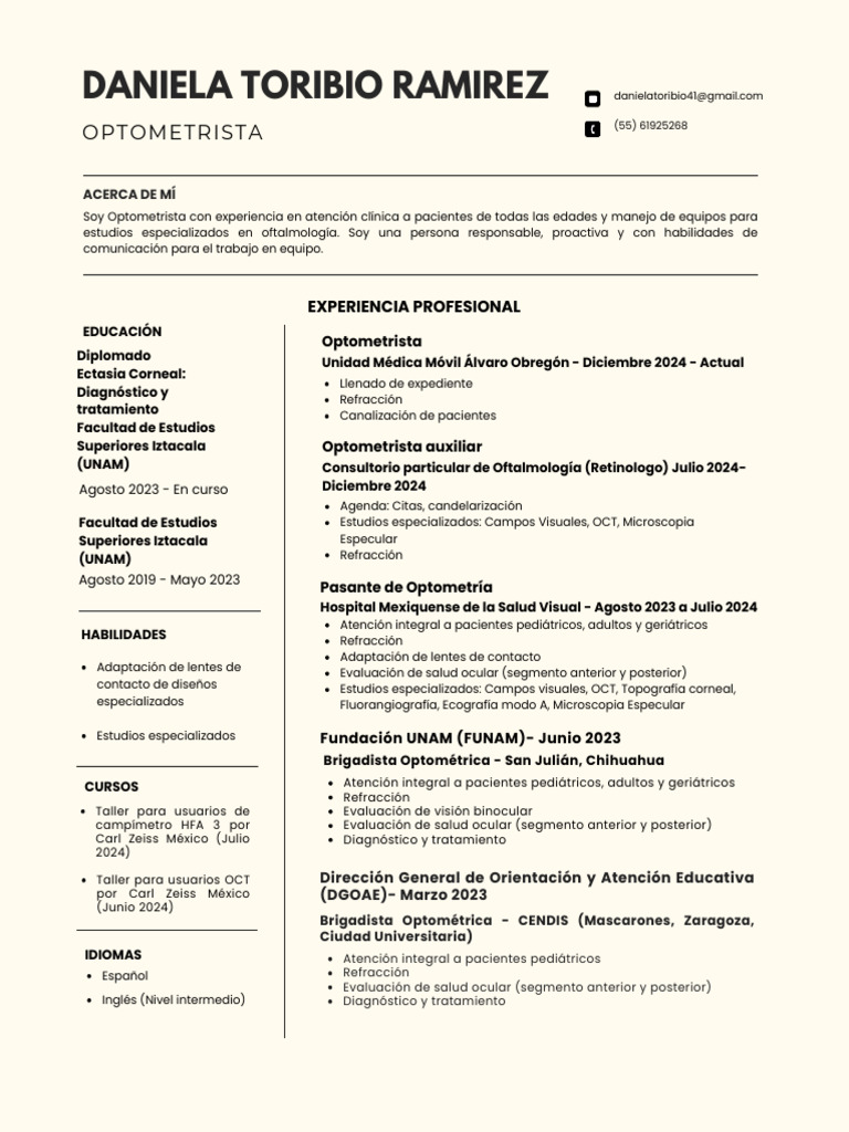 CV Daniel at or I Bio Ramirez | PDF | Optometría | Oftalmología