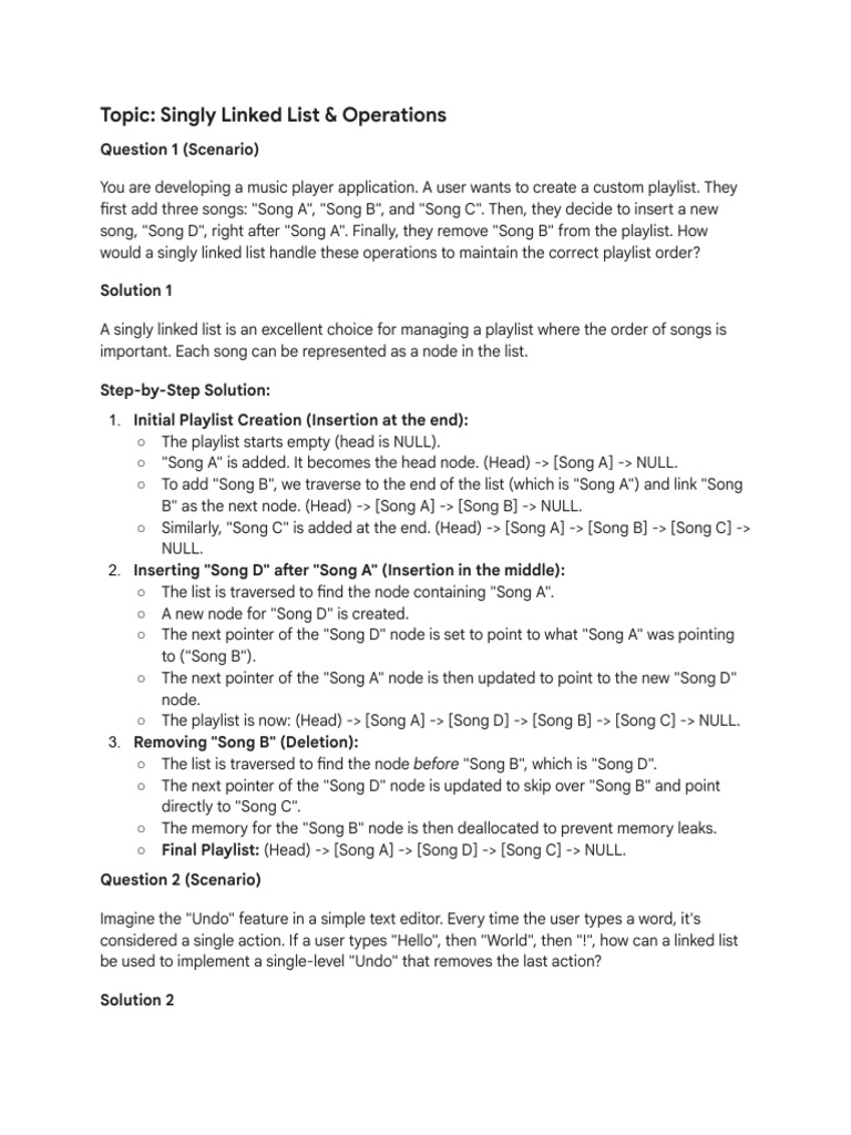 Topic - Singly Linked List & Operations | PDF