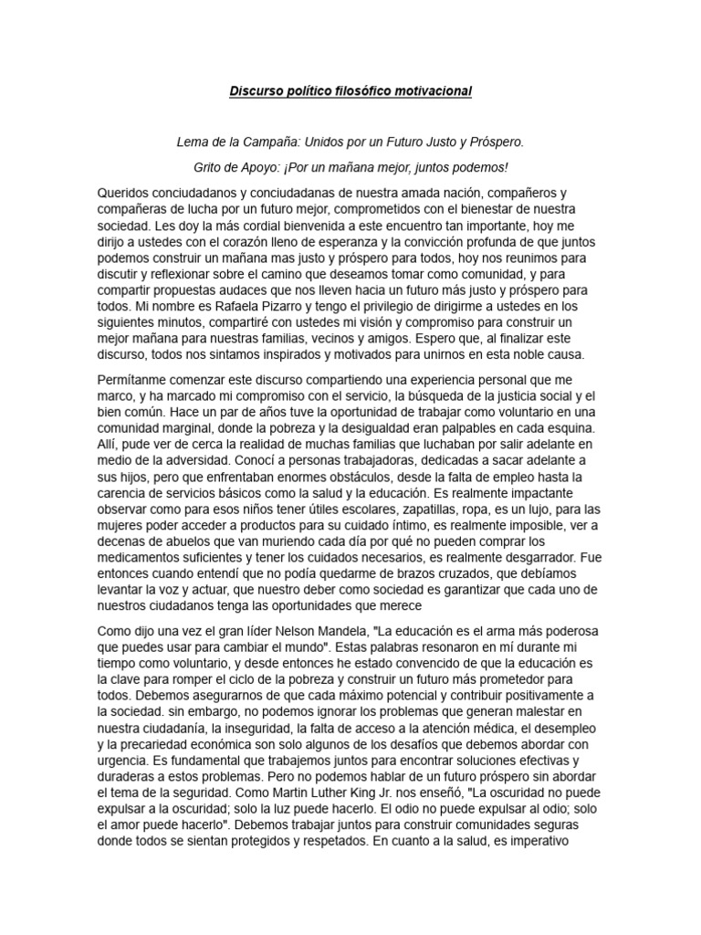 Discurso Filosofico Politico Motivacional | PDF | Empleo | Prevención ...