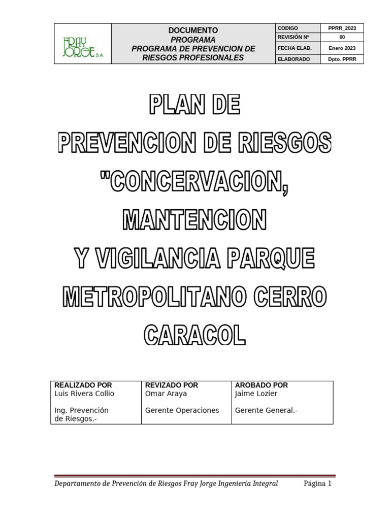 e. Pprr_fray Jorge Parques Urbanos 2023_rev0.1 (1) | PDF | Seguridad y salud ocupacional | Riesgo