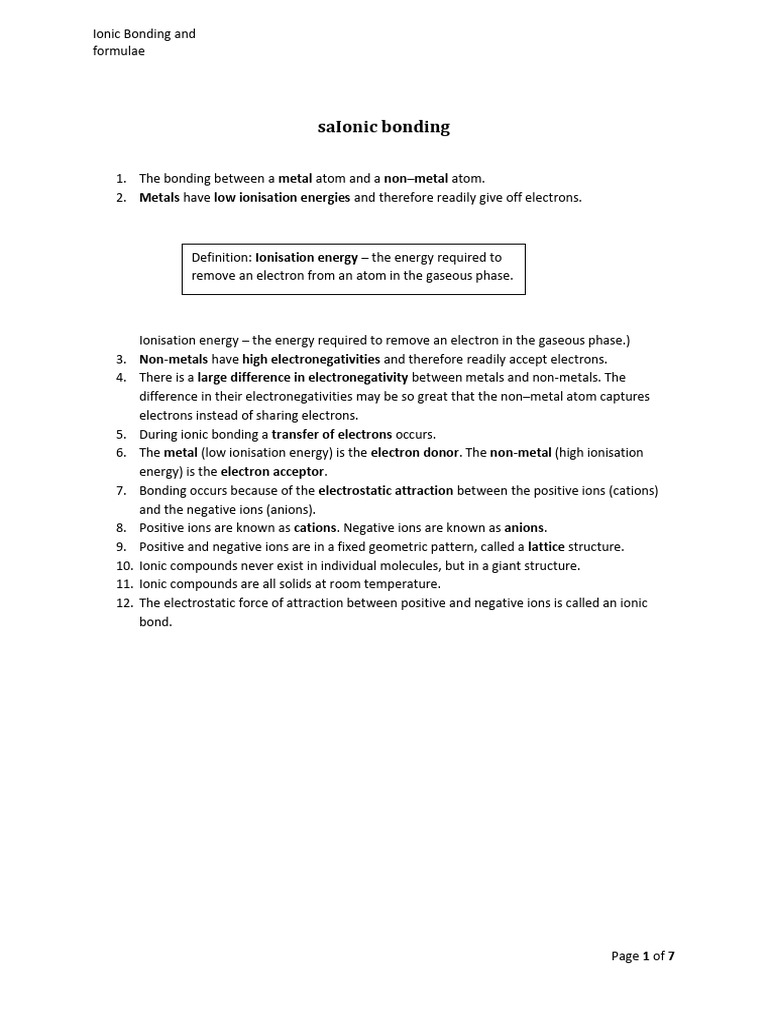 Ionic Bonding and Chemical Formulae Guide | PDF | Ion | Chemical Bond