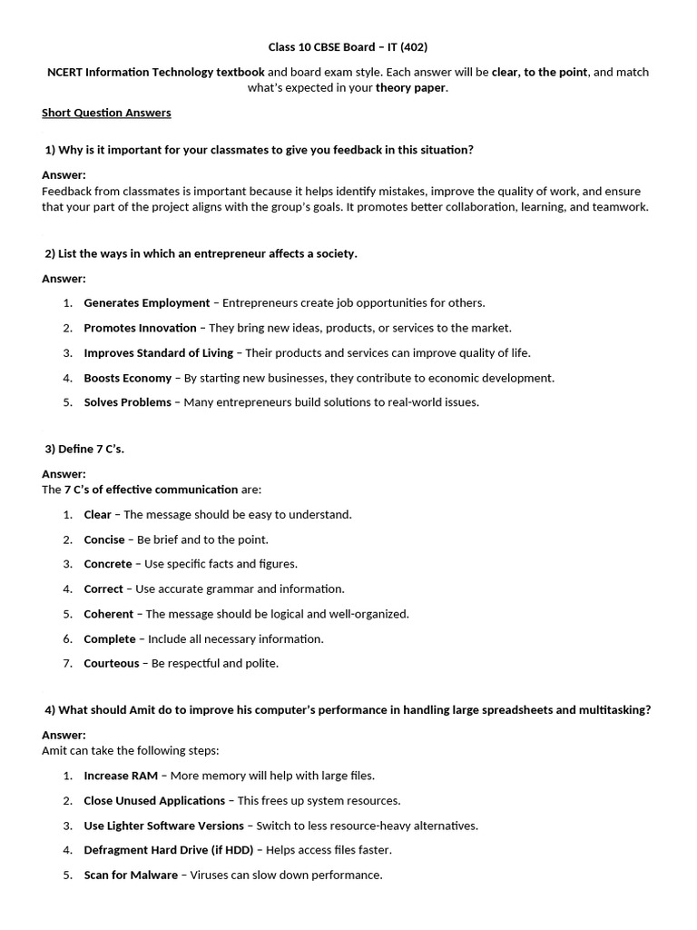 Class 10 CBSE IT (402) Exam Guide | PDF | Spreadsheet | Microsoft Excel