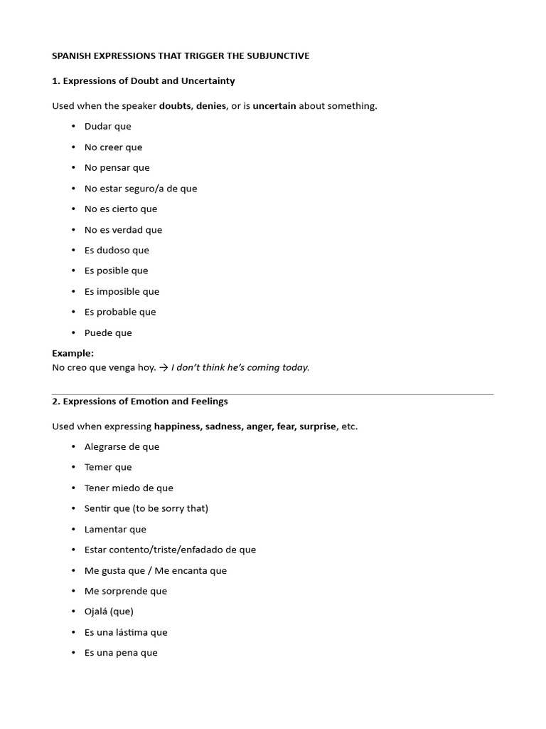 Spanish Expressions That Trigger The Subjunctive | PDF