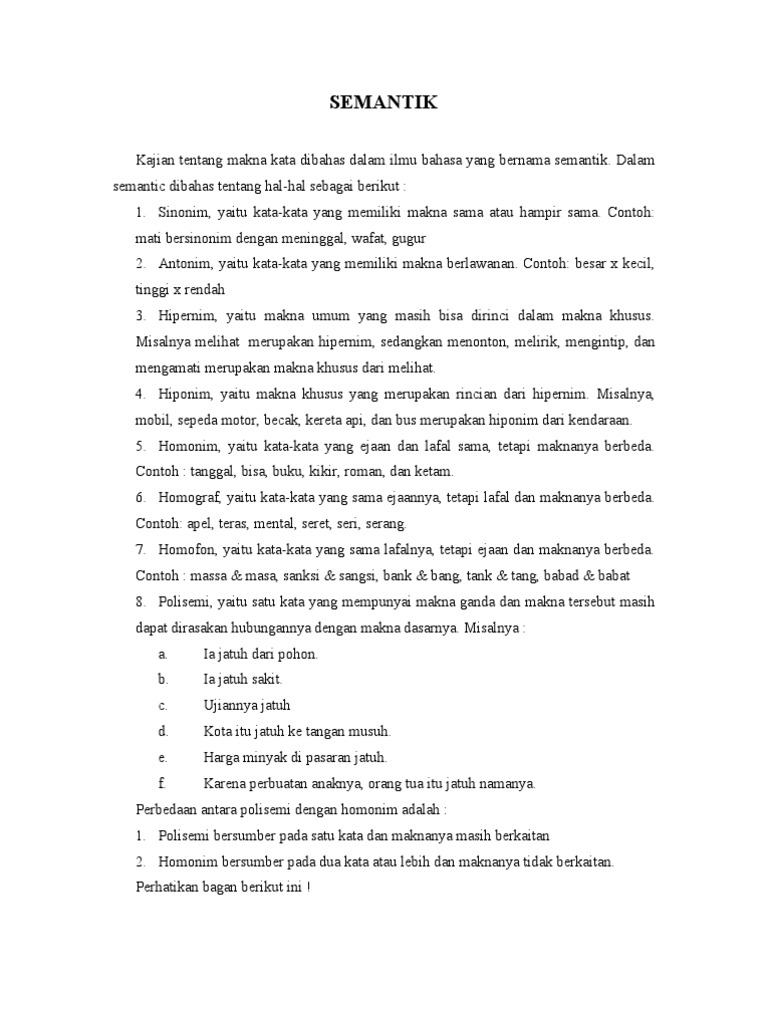 TM 4 Semantik, Hubungan Makna, Dan Pergeseran Makna | PDF