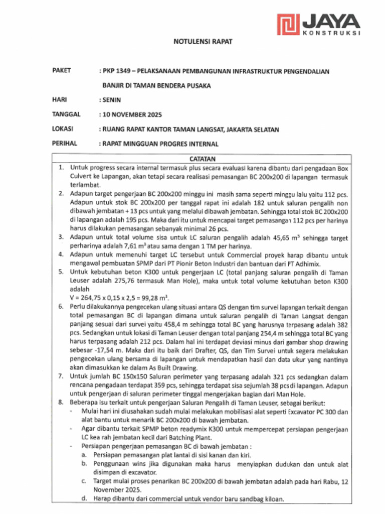 (10 November 2025) Notulensi Rapat Progress Mingguan Internal | PDF