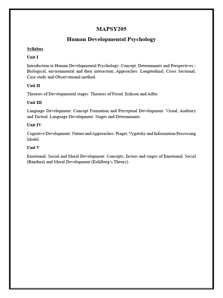 Human Developmental Psychology Unit 3 | PDF | Perception | Language ...