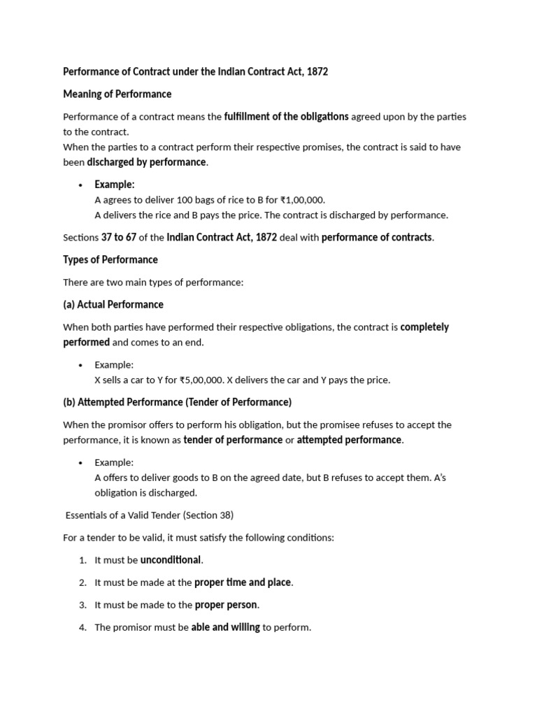 Understanding Contract Performance in India | PDF | Breach Of Contract ...