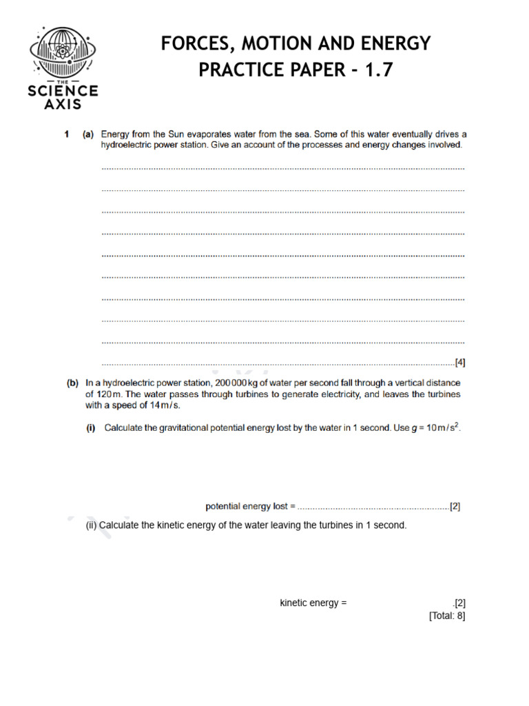 Forces, Motion, and Energy Practice Paper | PDF