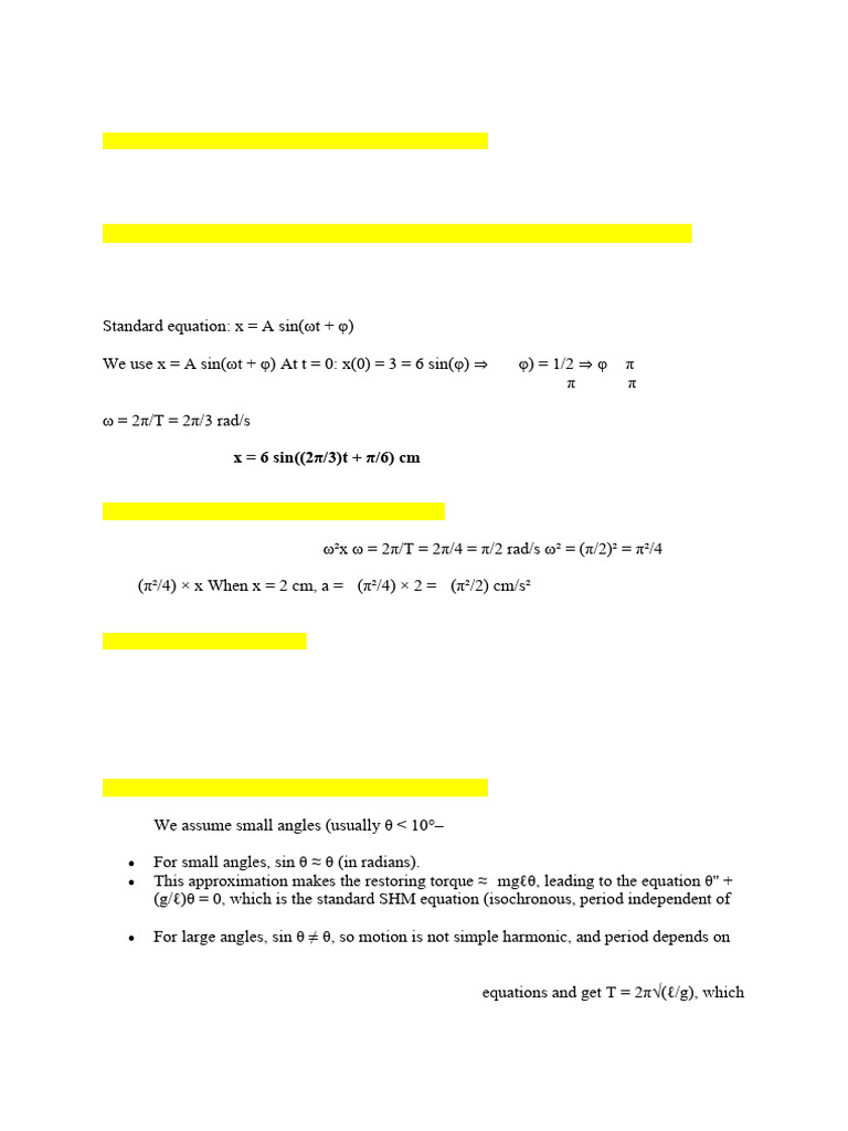 SHM Concepts: Energy, Equations, and Oscillators | PDF