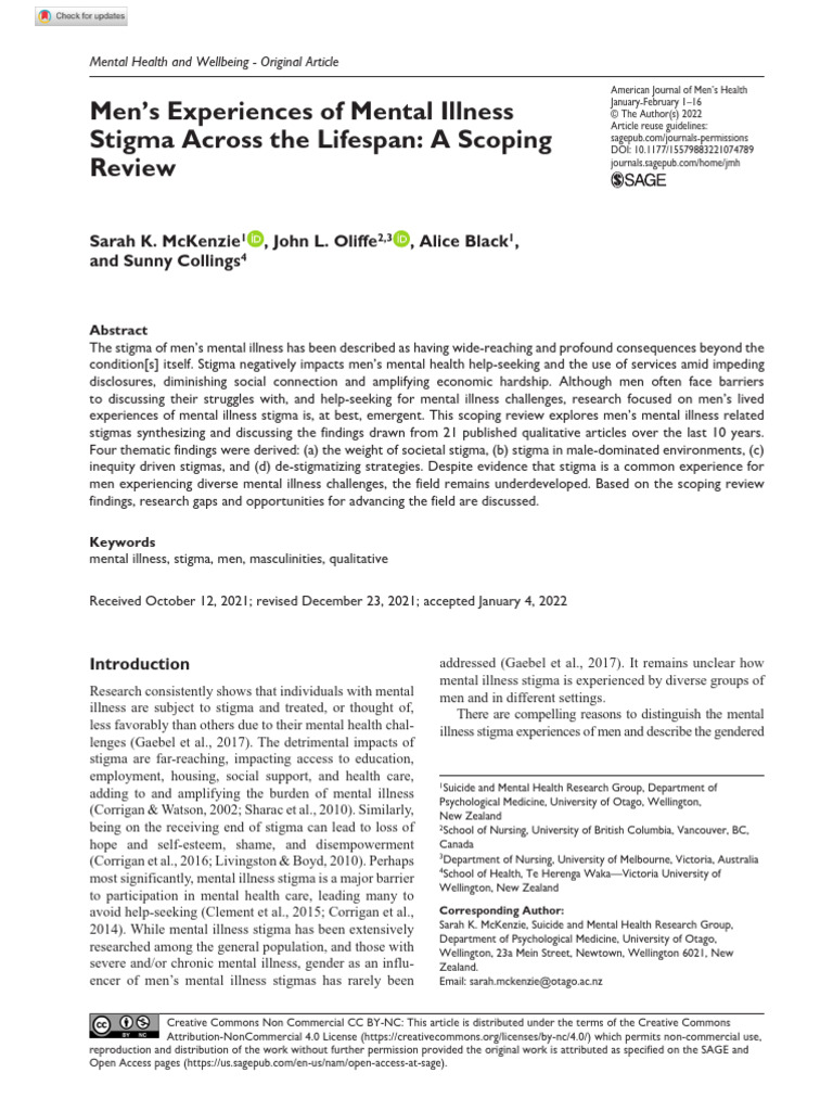 Mckenzie Et Al 2022 Men s Experiences of Mental Illness Stigma Across ...