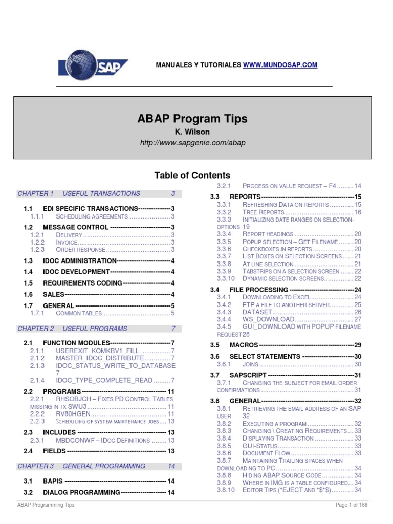 ABAP Program Tips by Mundosap | PDF | Windows Registry | Database Index