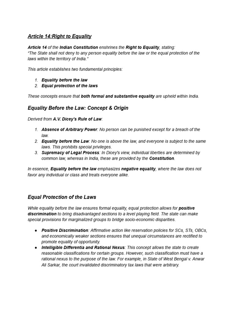Understanding Article 14: Right to Equality | PDF | Affirmative Action ...