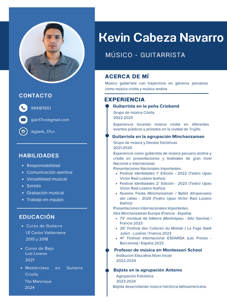 Cv Kevin Giancarlo Cabeza Navarro | PDF | Las artes escénicas | Musicología