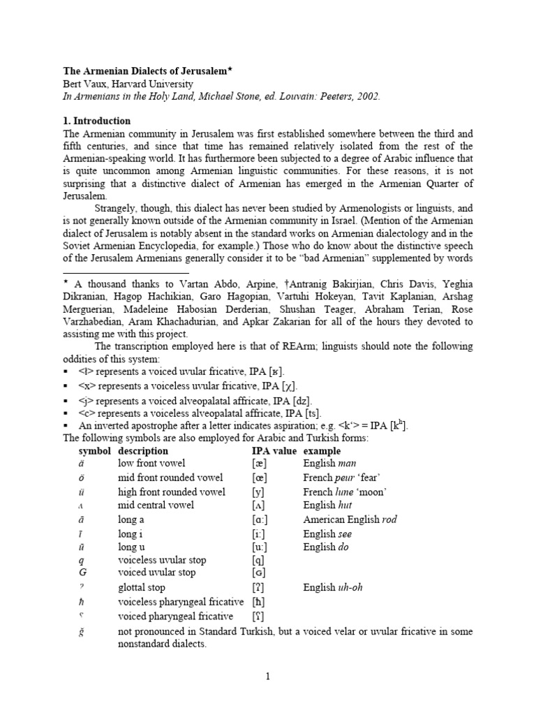 Vaux - The Armenian Dialects of Jerusalem | PDF | Arabic | Hebrew Language