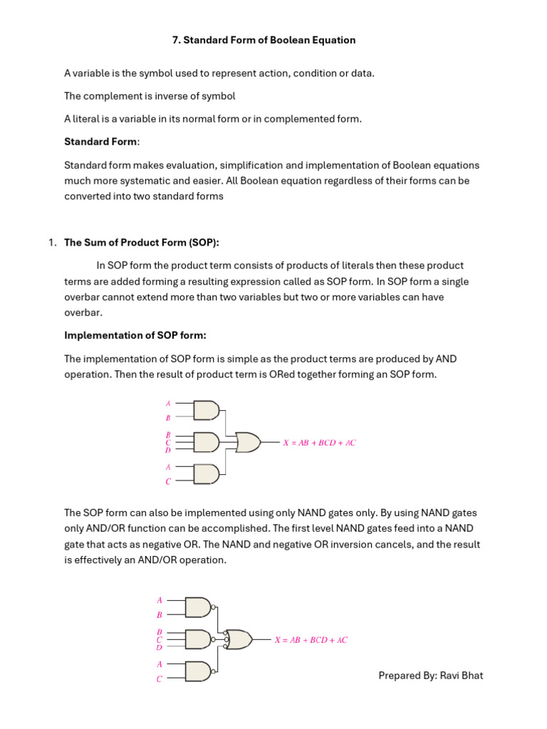 Standard Forms of Boolean Equations | PDF | Boolean Algebra | Teaching ...
