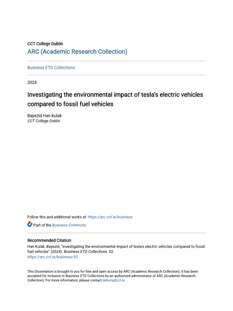 Tesla EVs vs Fossil Fuels: Environmental Impact | PDF | Electric ...