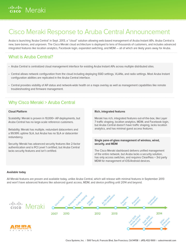Cisco Meraki Competitive Response vs. Aruba Central | PDF | Computer ...