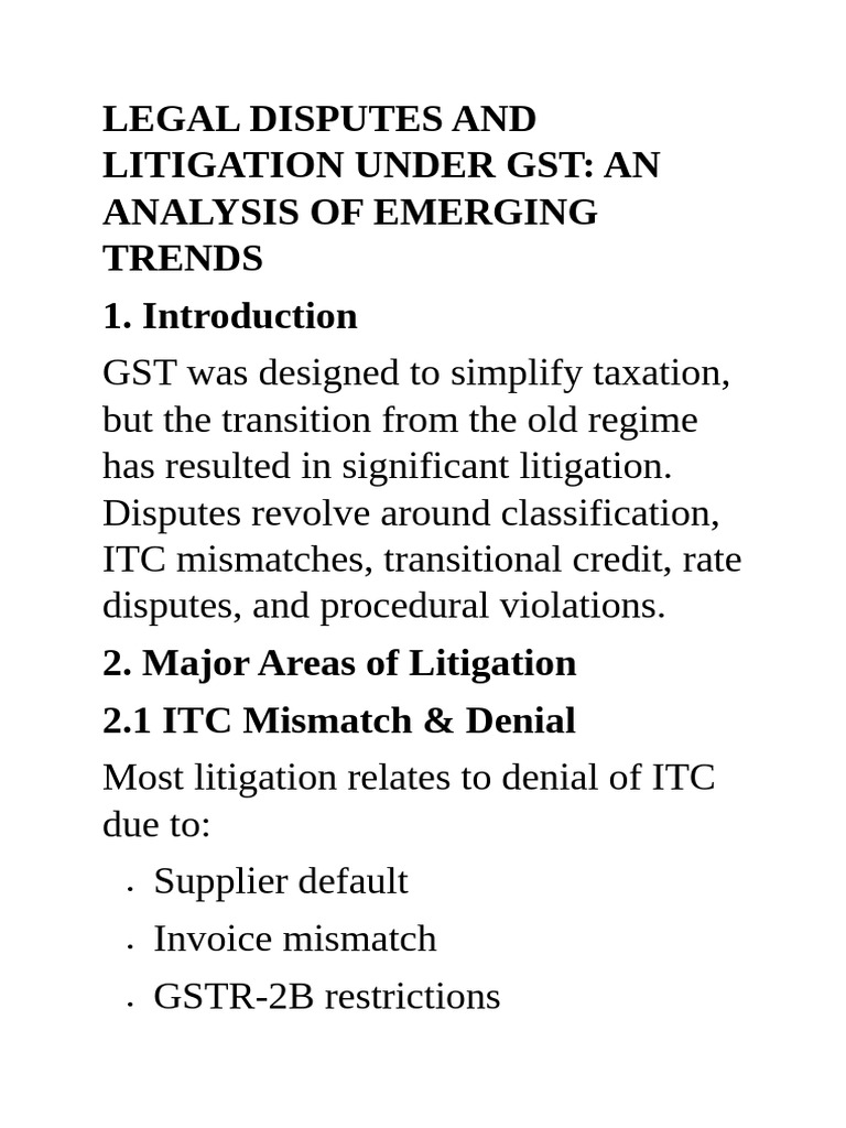 Asg 7 Legal Disputes and Litigation Under GST An Analysis of Emerging ...