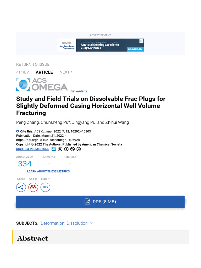 Study and Field Trials on Dissolvable Frac Plugs for Slightly Deformed ...