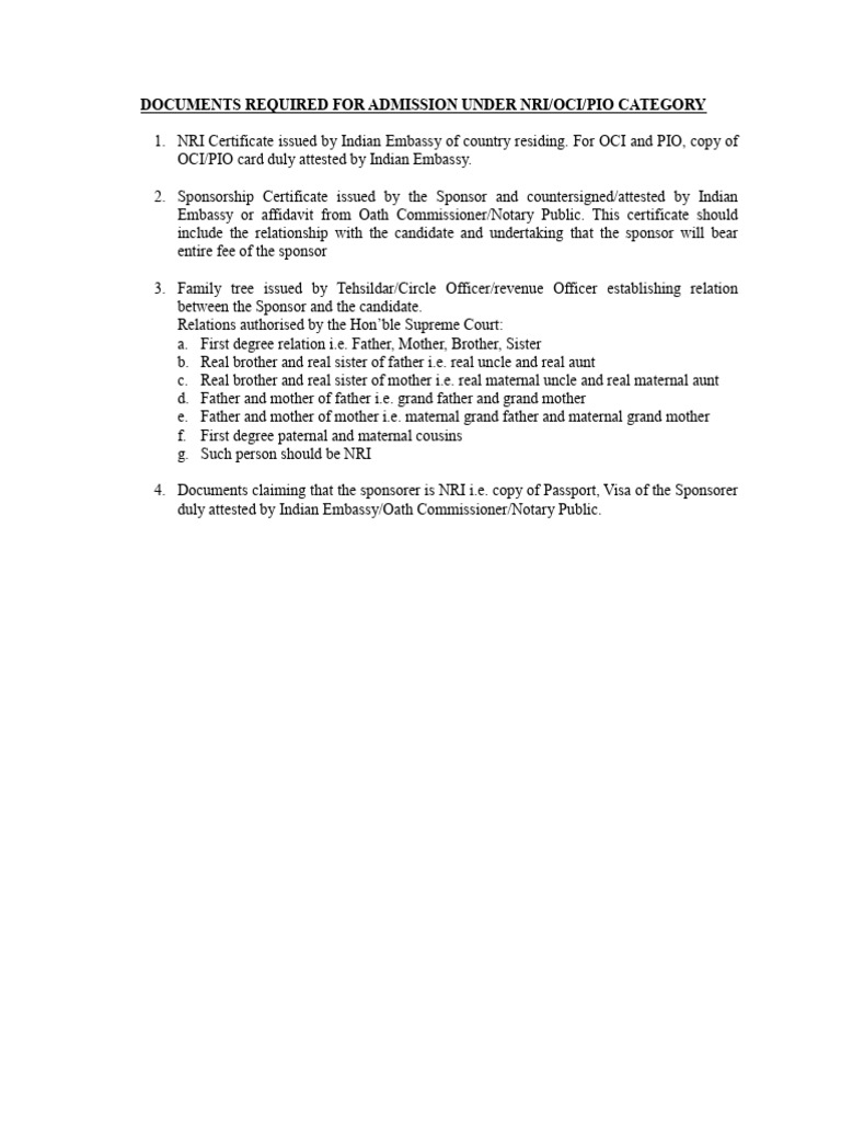 NRI Admission Document Requirements | PDF | Notary Public | Government ...