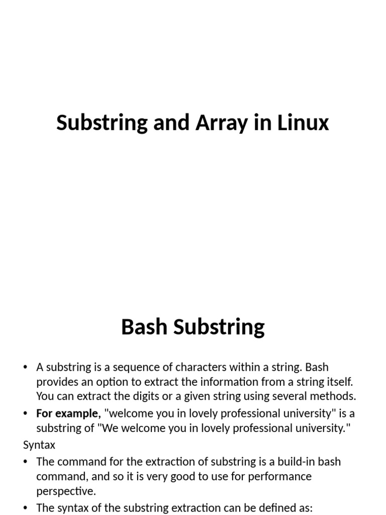 Lecture 14 Substring and Array in Linux | PDF | String (Computer Science) | Software Development
