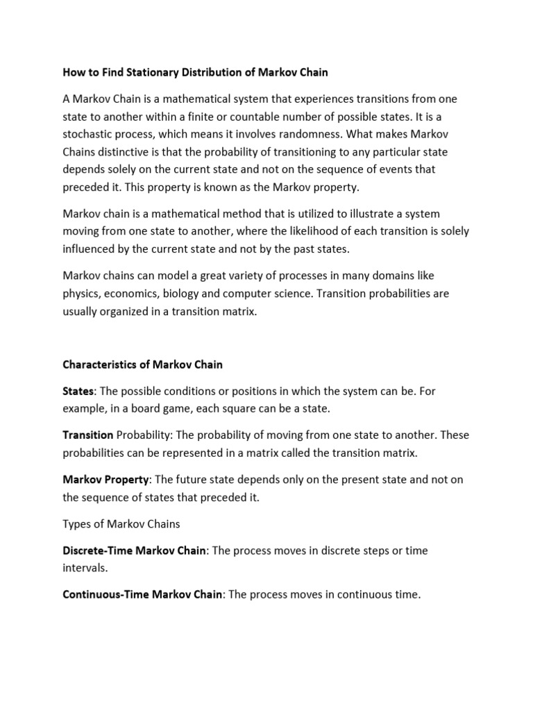 Stationary Distribution of Markov Chain (1) | PDF | Markov Chain ...