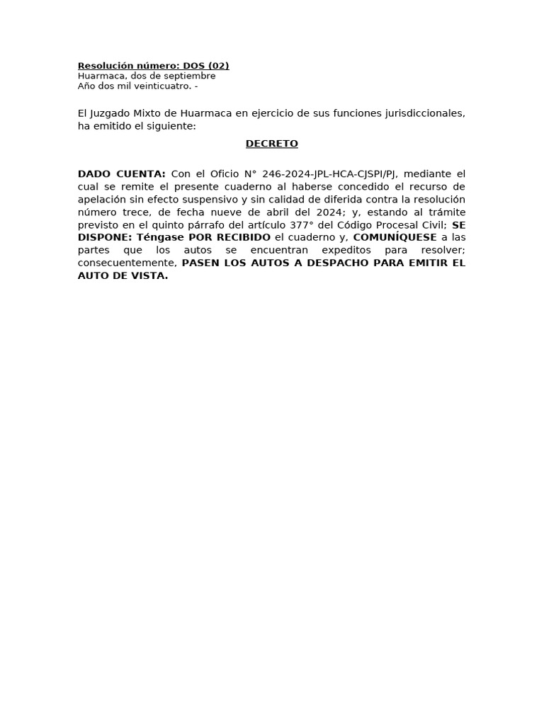 Exp. 98-2021-FC Apelación de Auto - Articulo 377, Pone A Despacho para ...