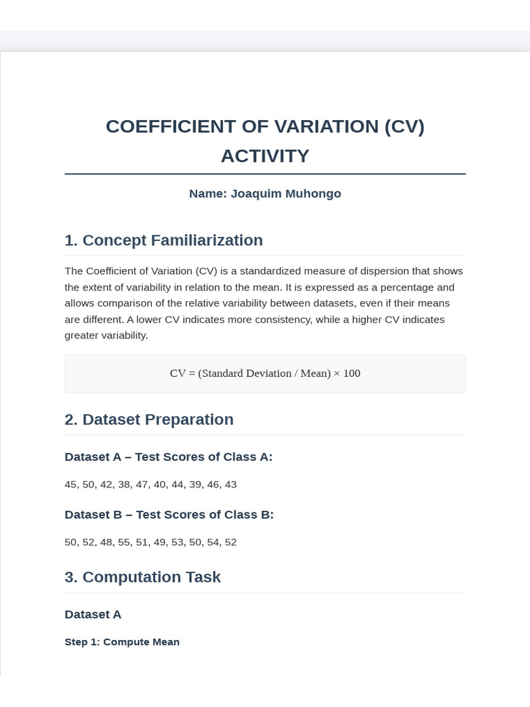 Understanding Coefficient of Variation (CV) | PDF | Coefficient Of ...