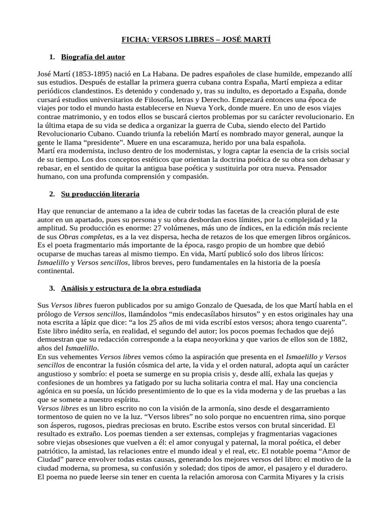 Análisis de "Versos Libres" de José Martí | PDF | Cuba | Poesía