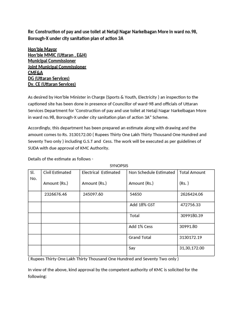 Pay and Use Toilet Project Estimate | PDF
