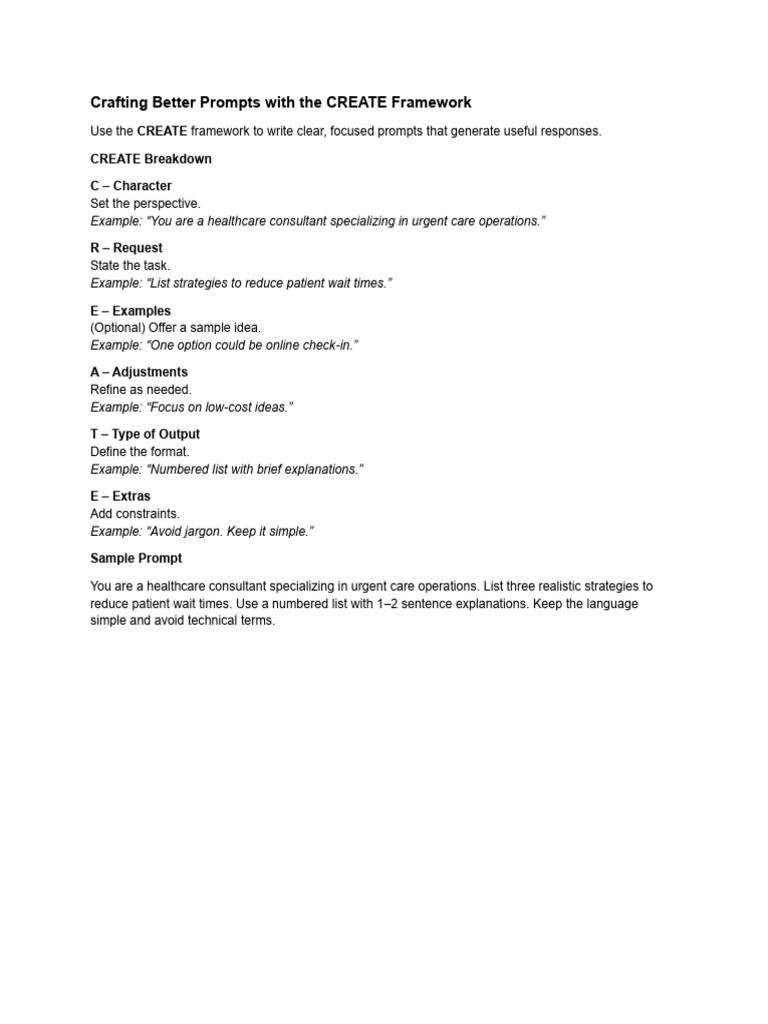 Effective Prompt Writing with CREATE Framework | PDF