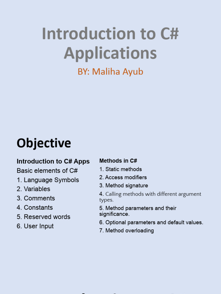 Introduction To C - Applications - L - 2 | PDF | C Sharp (Programming Language) | Method ...