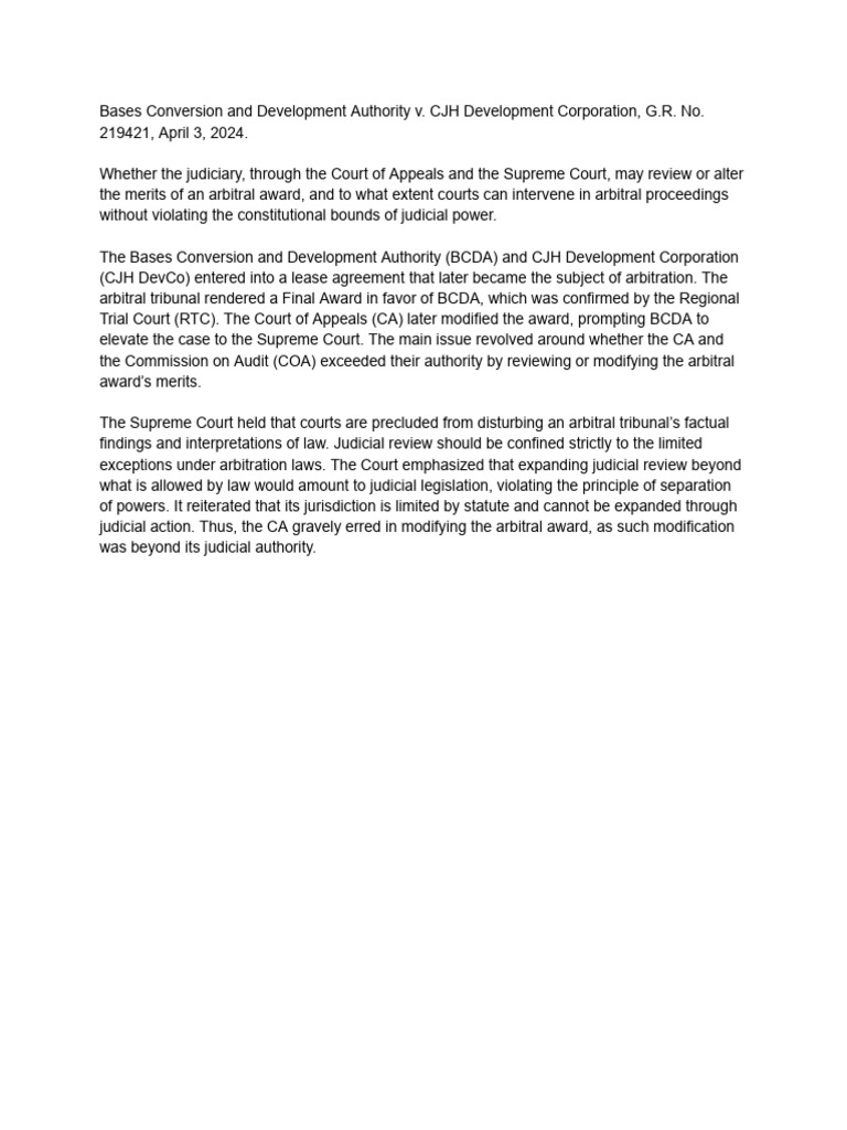 Bases Conversion and Development Authority v. CJH Development ...