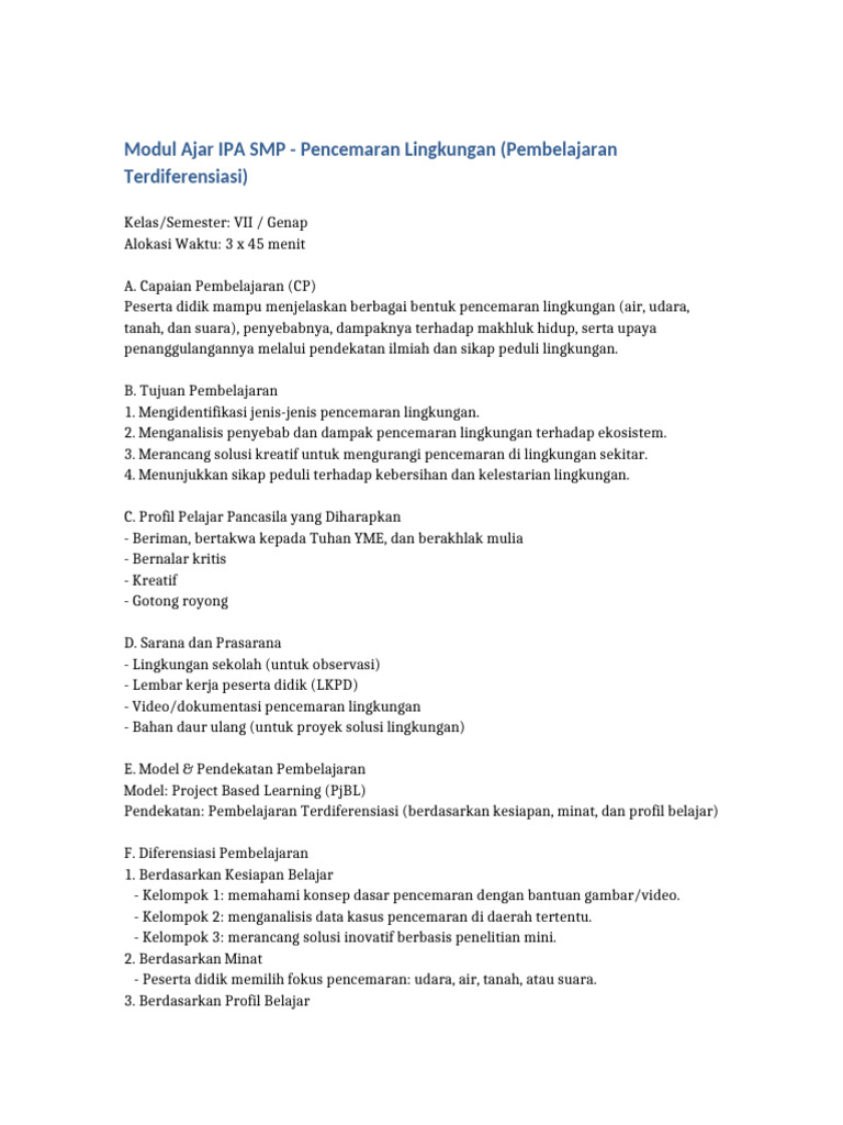 Modul IPA: Pencemaran Lingkungan SMP | PDF