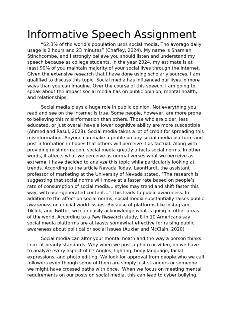 Informative Speech Com101 | PDF | Cyberbullying | Bullying