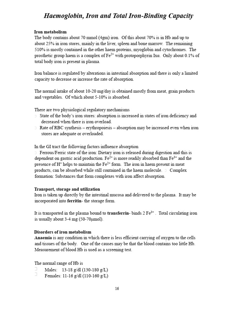 Iron Metabolism and Hemoglobin Analysis | PDF | Iron | Hemoglobin