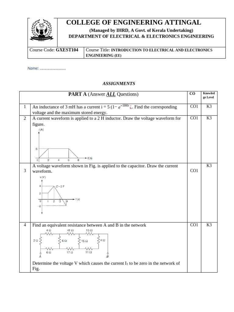 Assignments (1) | PDF | Inductor | Electrical Network