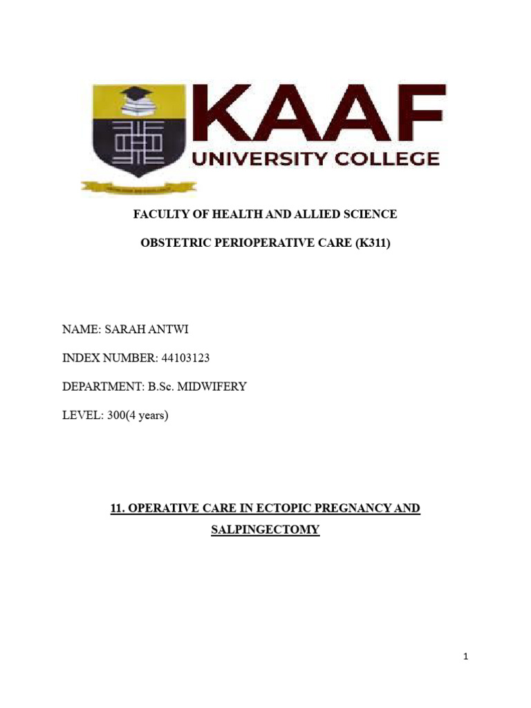 Operative Care in Ectopic Pregnancy and Salpingectomy | PDF | Medical ...