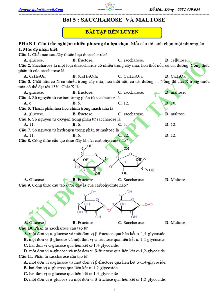 Bài 5. Saccarose-Maltose 2025 Gui BT | PDF