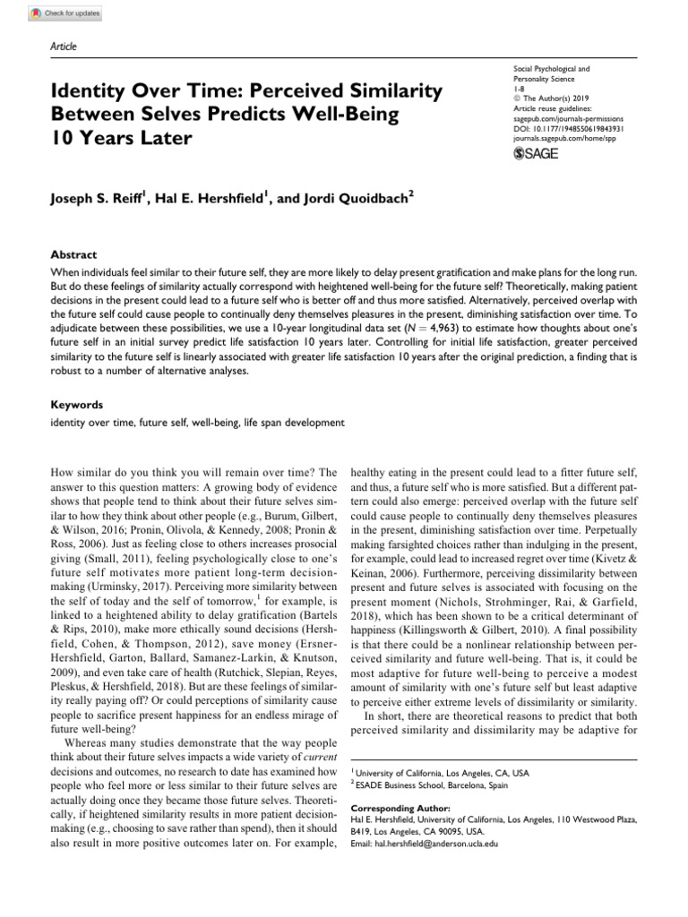 Identity Over Time Perceived Similarity | PDF | Standard Deviation ...