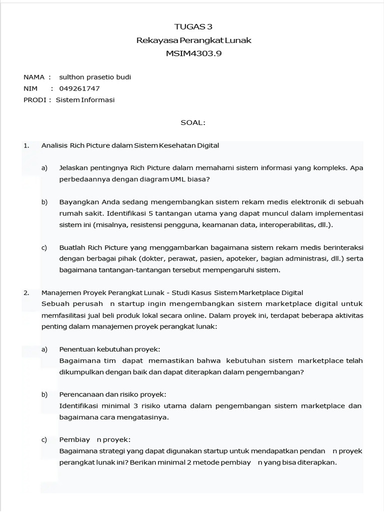 Tugas 3 Rekayasa Perangkat Lunak | PDF