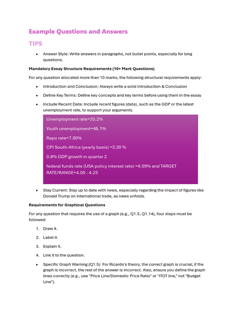 Example Questions and Answers | PDF | Mercantilism | Comparative Advantage
