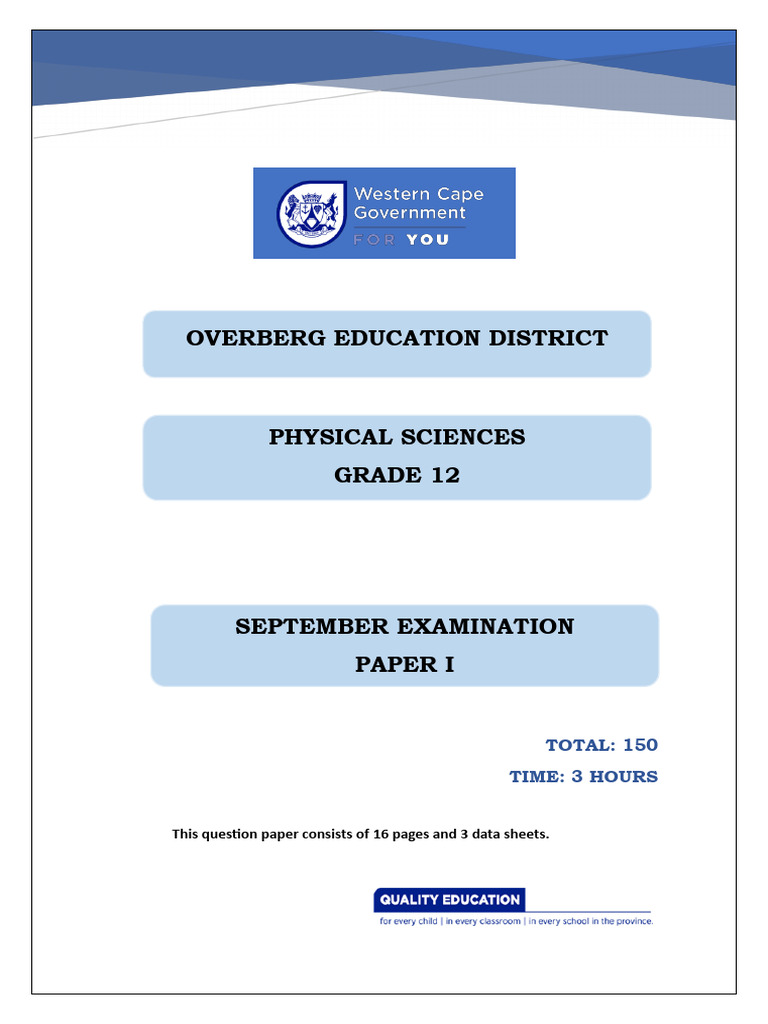 Grade 12 Physical Sciences Exam Paper | PDF | Force | Mass