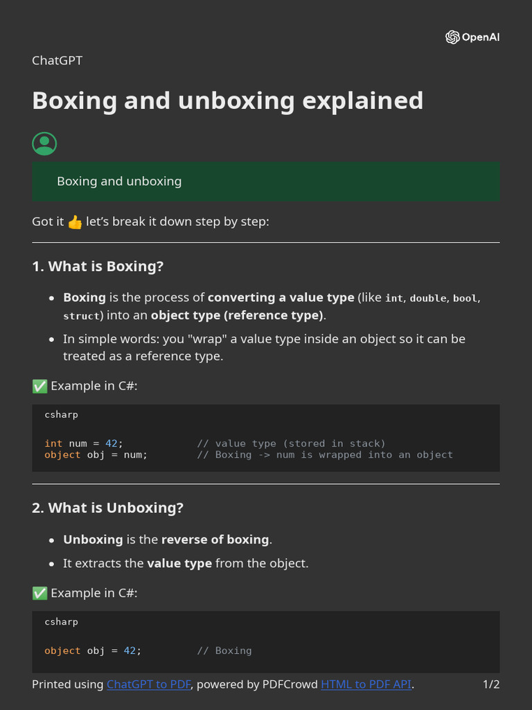 Boxing and Unboxing Explained | PDF