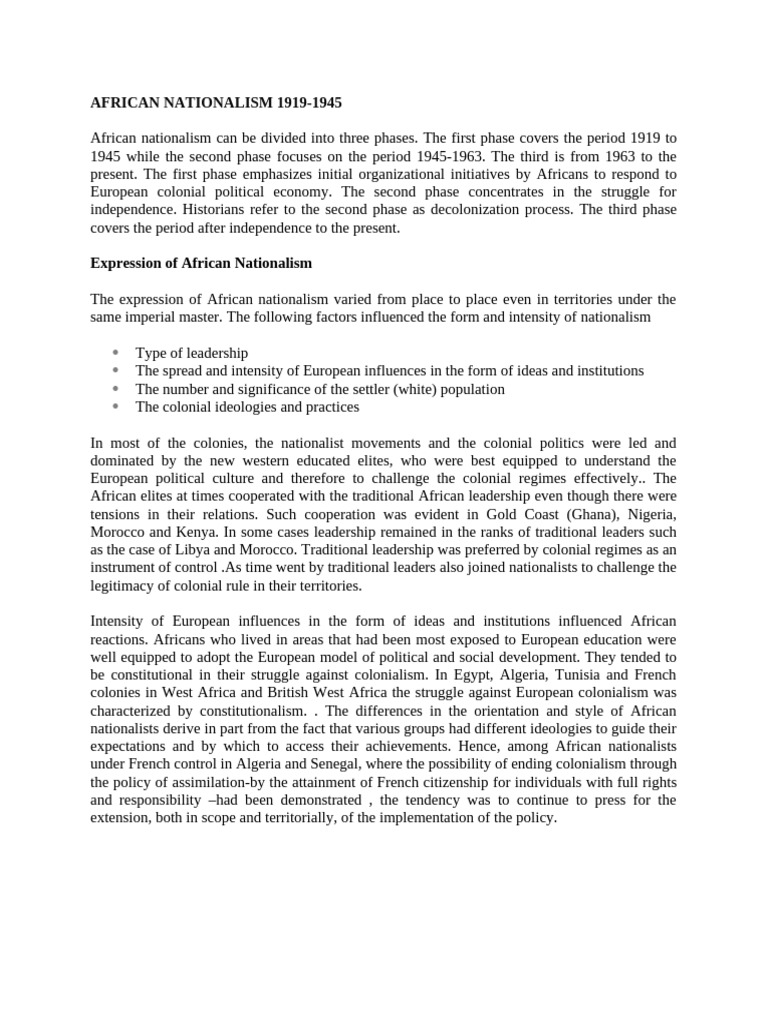 Aht 326 African Nationalism 1919 To 1945 | PDF | Nationalism | British ...