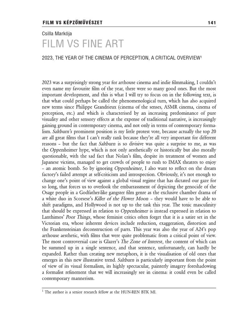 Markója. FILM VS FINE ART. 2023, THE YEAR OF THE CINEMA OF PERCEPTION | PDF